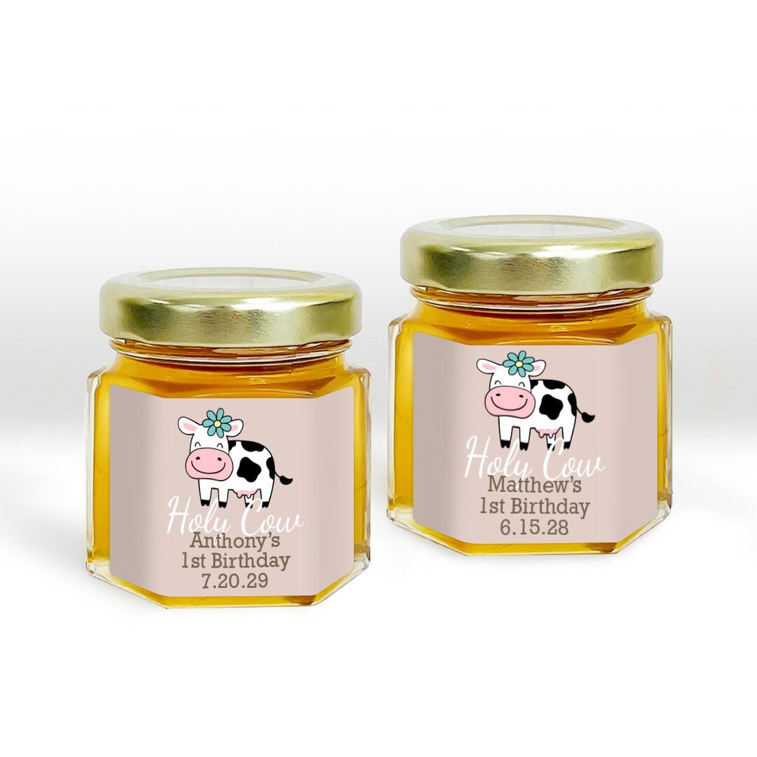 Set of 12 Holy Cow Birthday Personalized Mini Honey Jar, Affordable ...