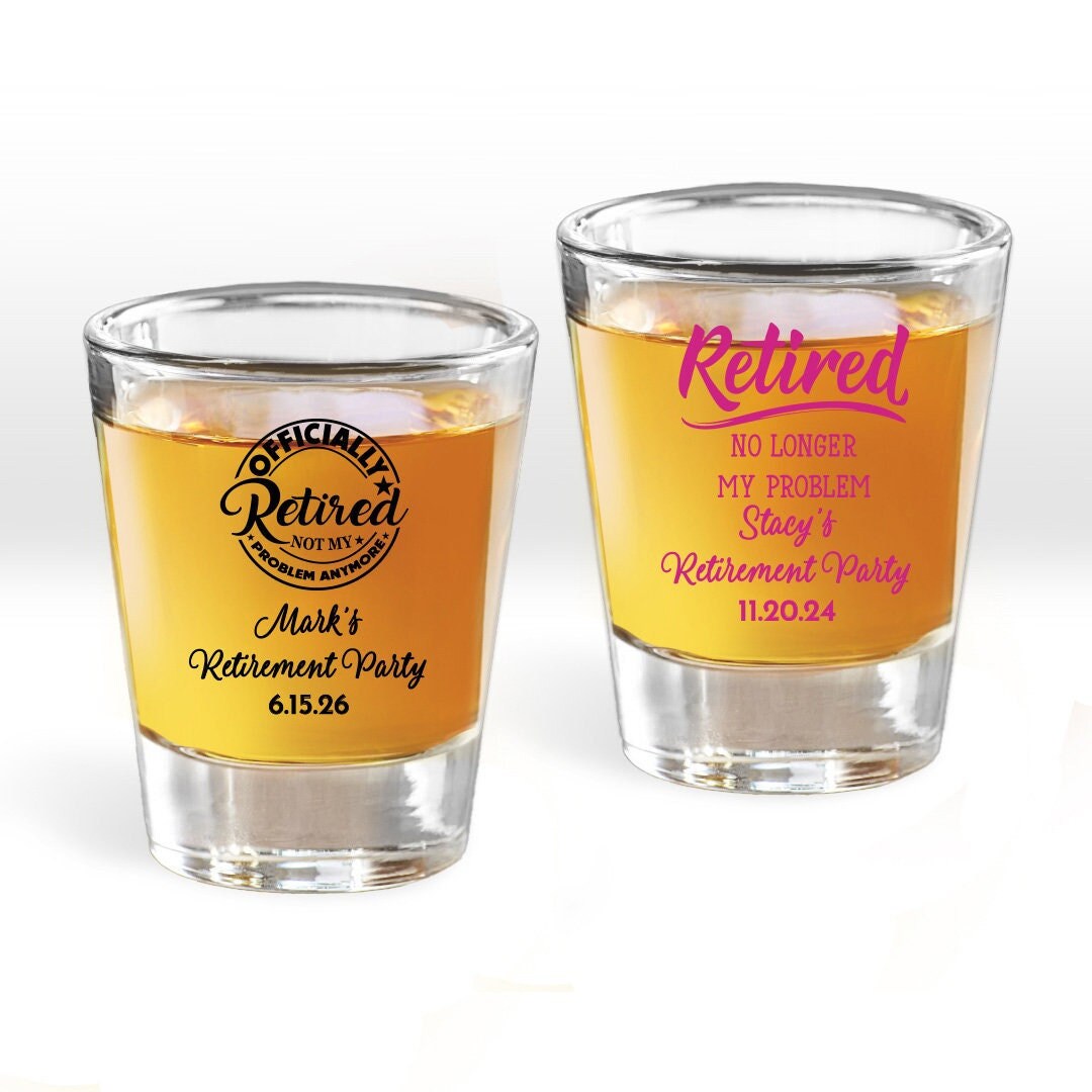 24 Pcs Retirement Personalized Tapered Shot Glass Favors - Retirement ...