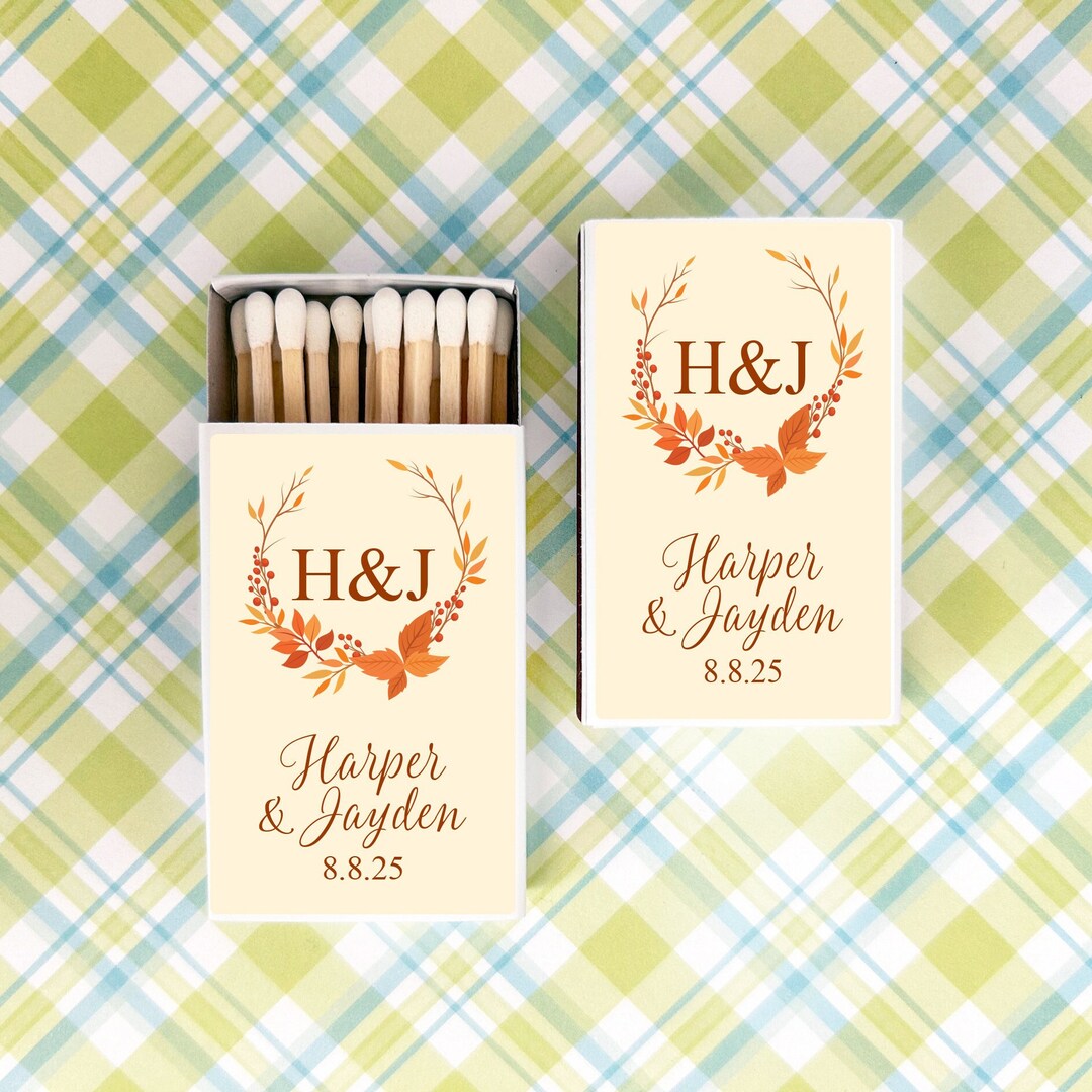50 PIECES Fall Wreath Wedding Matchbox Personalized With - Etsy