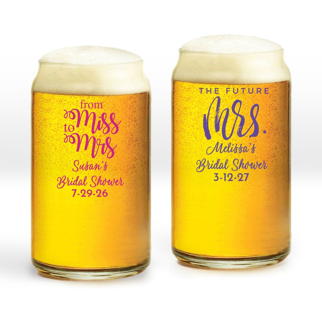 Bridal Shower Favors Set of 24 Personalized Beer Can Shaped Glass Party ...