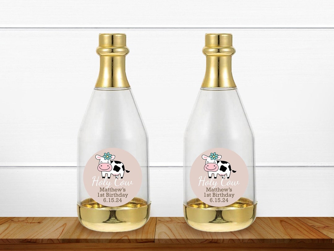 12 Pcs Holy Cow Birthday Personalized Gold Champagne Bottle Favors ...