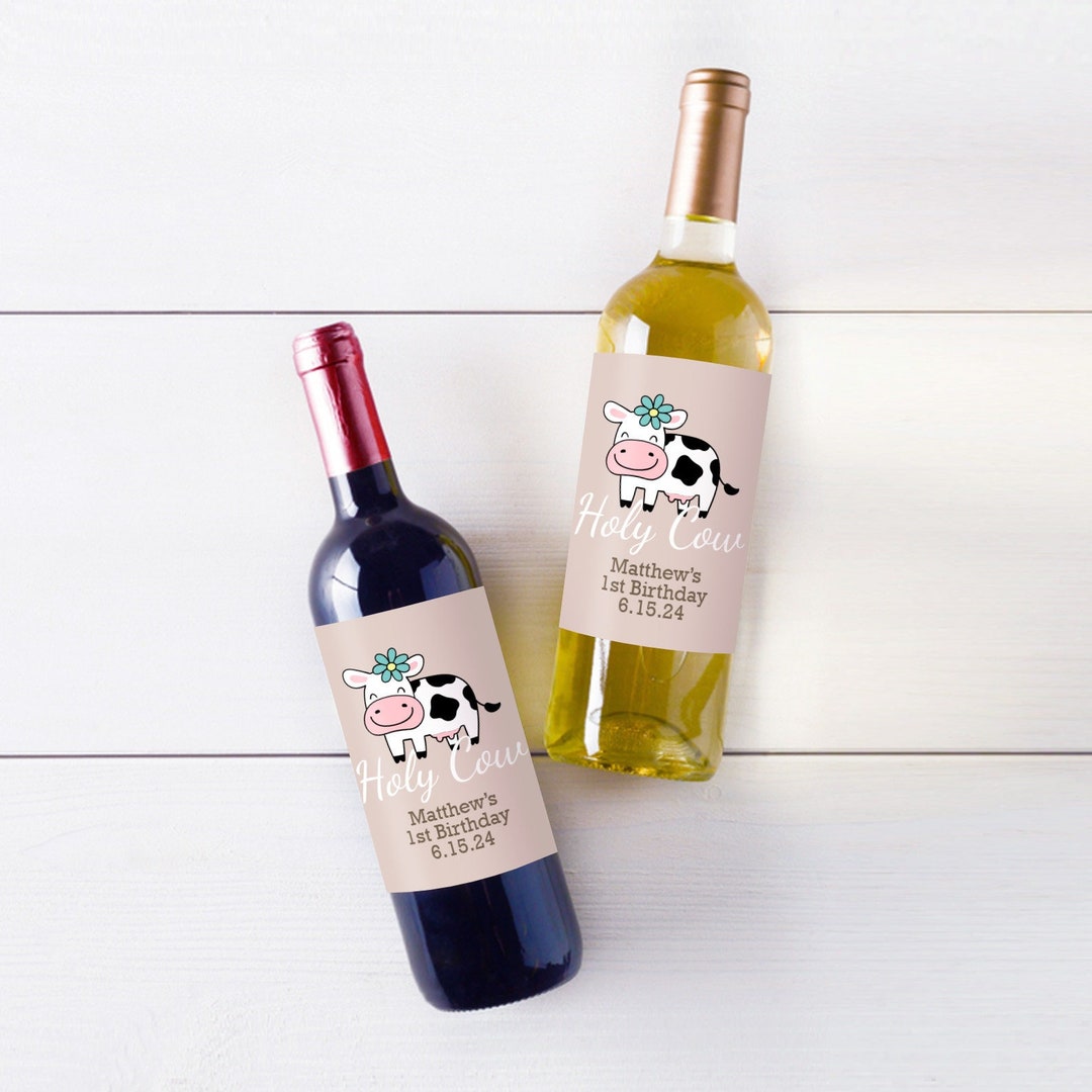 12 PIECES Holy Cow Birthday Custom Personalized Wine Bottle Labels Wine ...