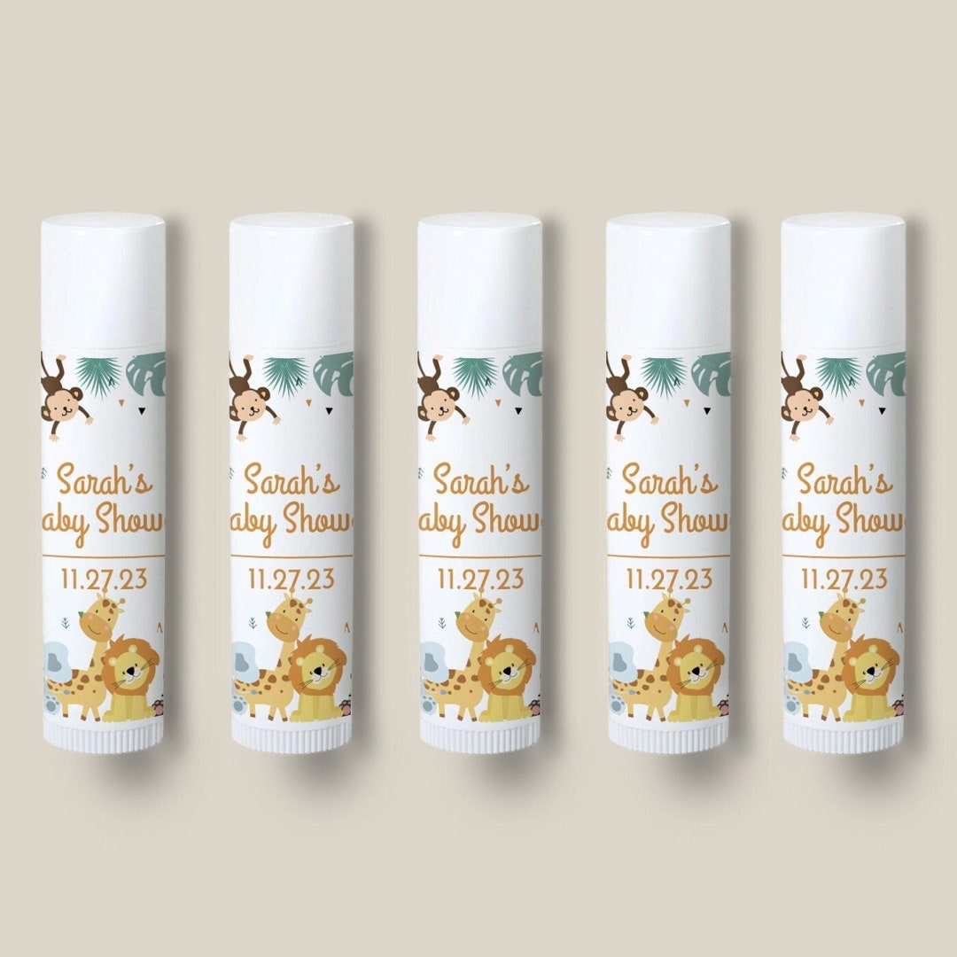 12 Pcs Baby Safari Jungle Shower Personalized Tube Lip Balm Favors ...