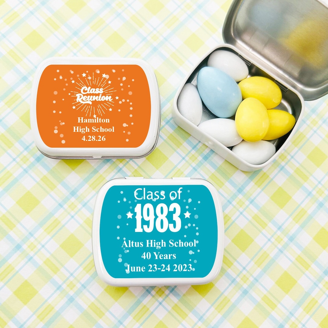 12 Pcs Class Reunion Personalized Empty Candy Mint Tin Favors - School ...