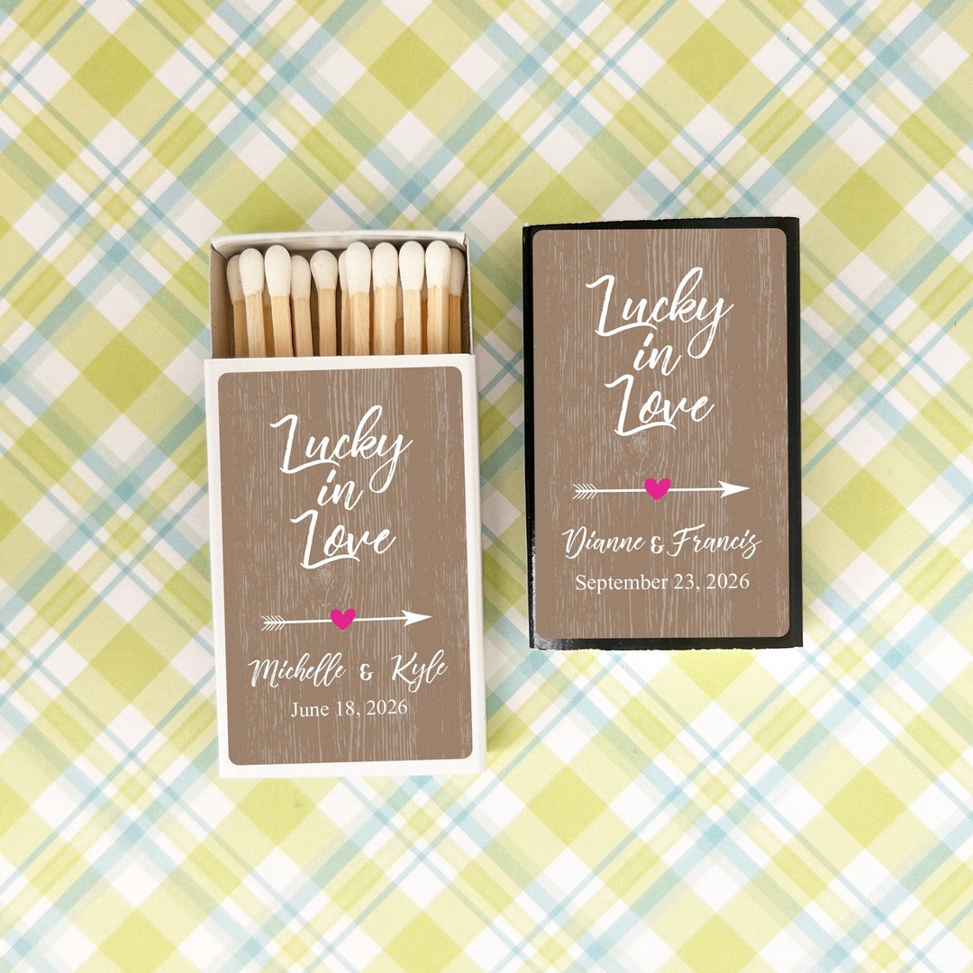 Wedding BULK Matches Set of 50, Dark Wood Lucky in Love Personalized ...
