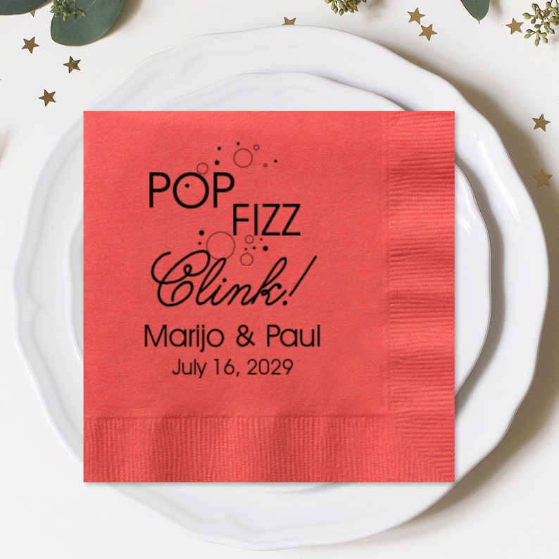100 Pcs Personalized Napkins - Pop Fizz Clink Party Design Napkins ...
