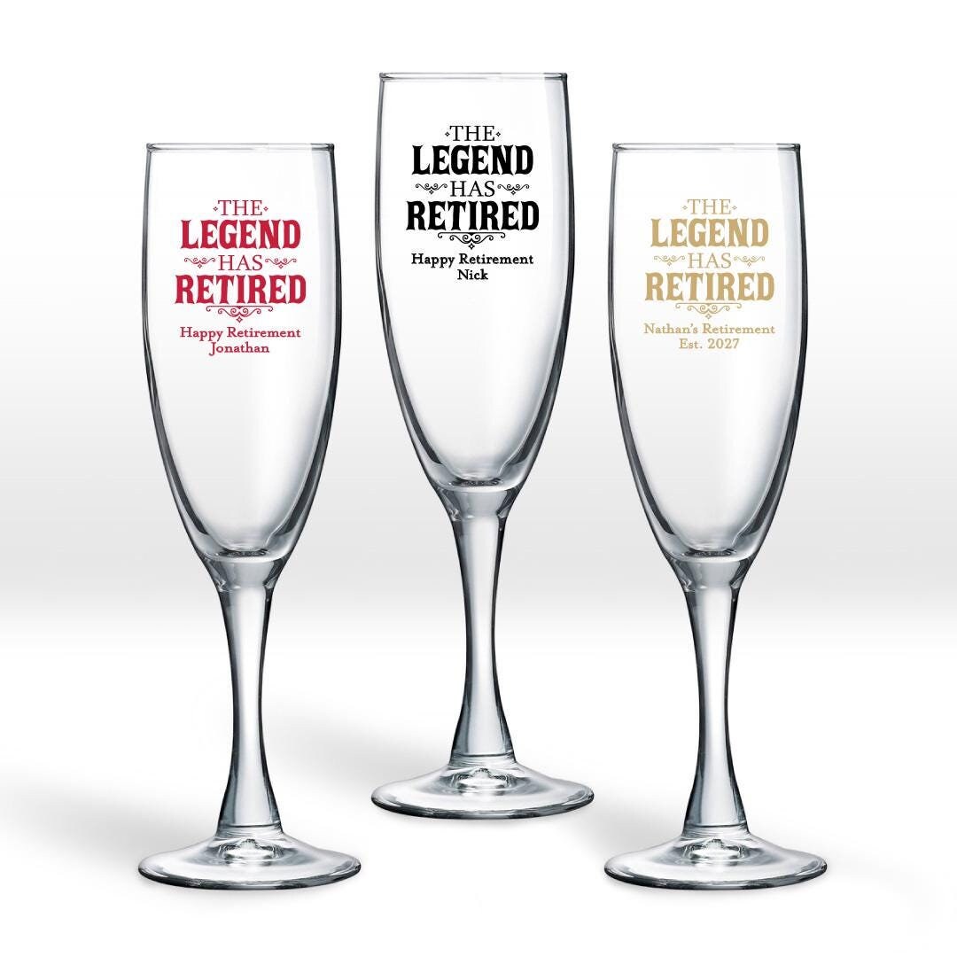 Personalized Retirement Champagne Glasses: Legend Has Retired, Set of ...