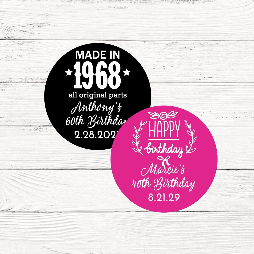 Birthday Labels, Set of 24, Adult Birthday Personalized 2 Inches Round ...