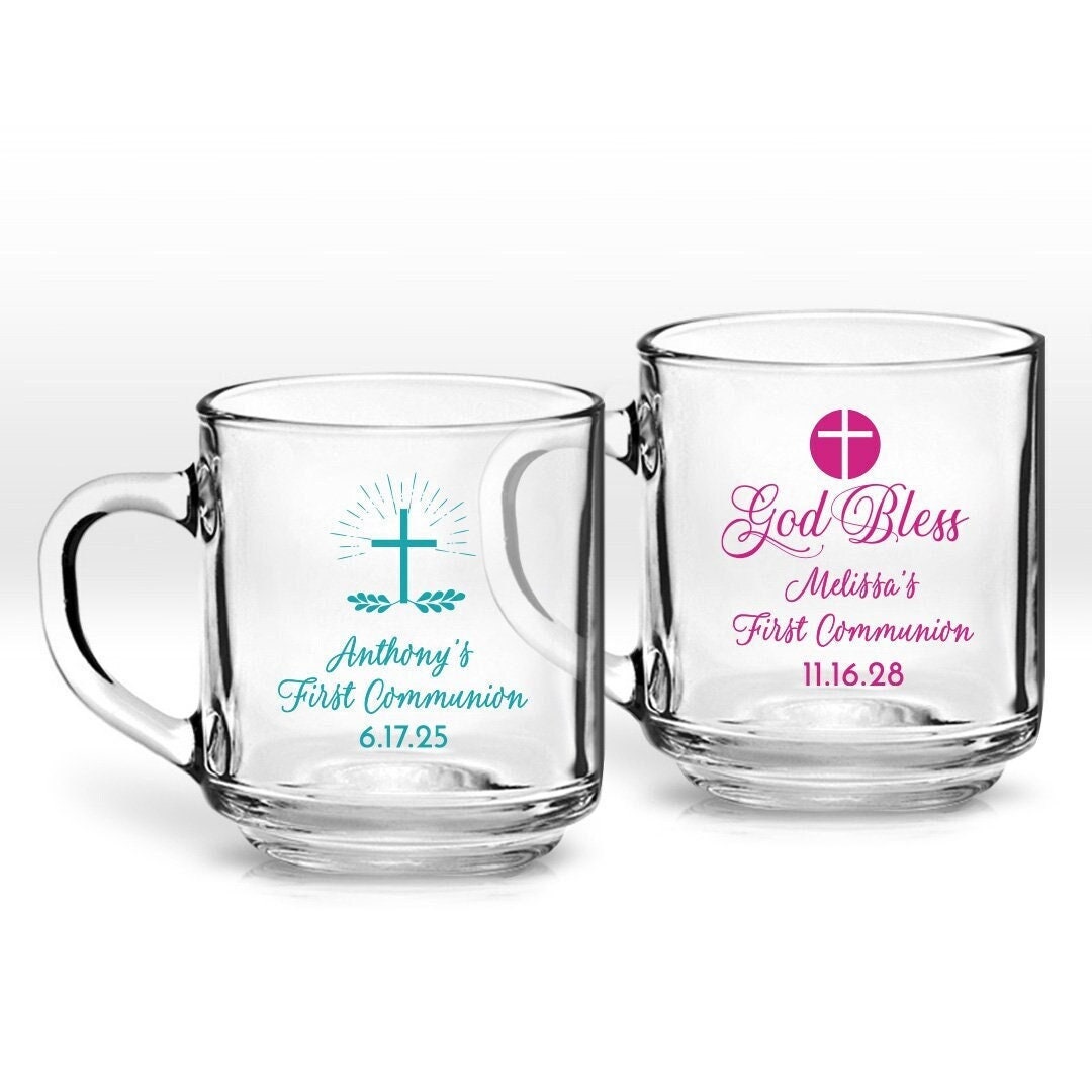 24 Pcs First Holy Communion Personalized Clear Coffee Mugs Glass Favors ...