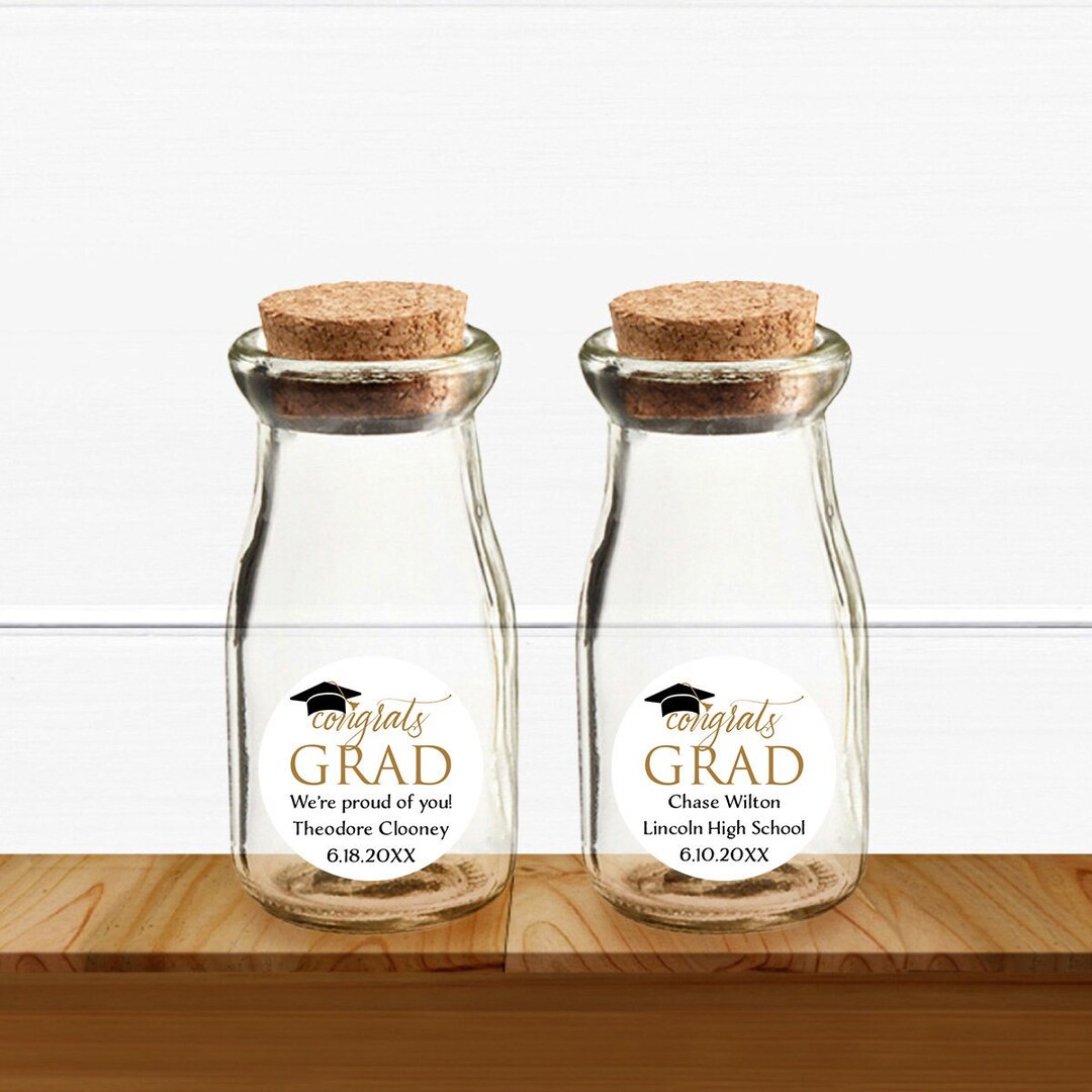 12 Pieces Congrats Grad Personalized Milk Glass Jar Favors Cork Jar ...