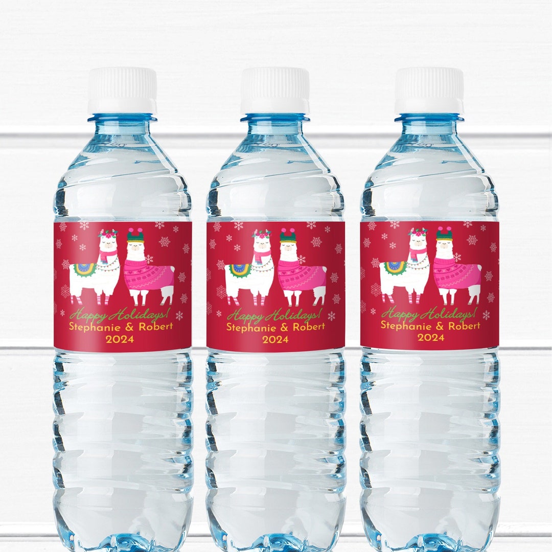 Set of 15 Llama Holiday Personalized Water Bottle Labels, Christmas ...