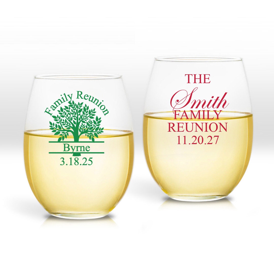 Family Reunion Favors 24 Pieces Personalized Stemless Wine Glass Favors ...
