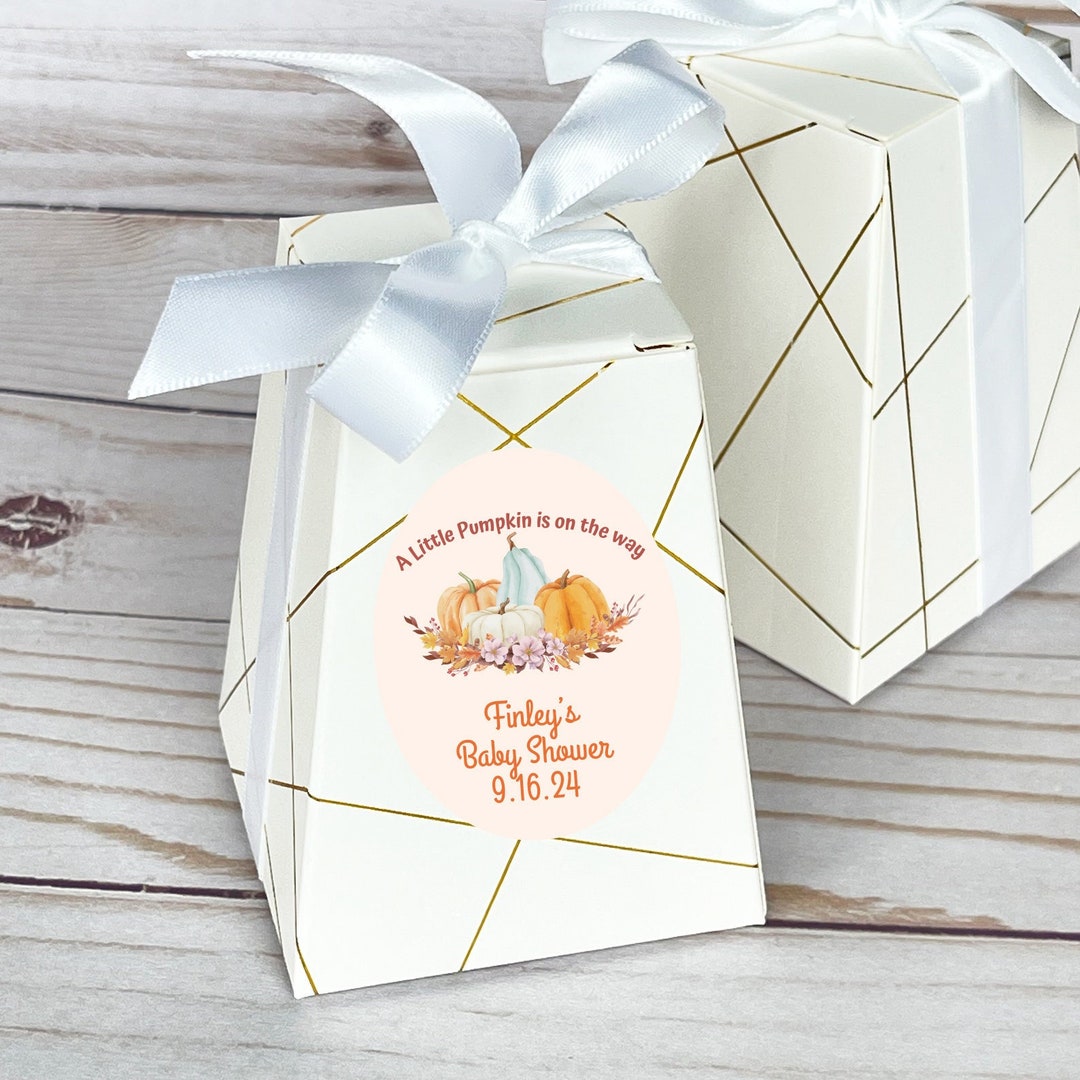12 Pcs A Little Pumpkin is on the Way Personalized Pedestal Favor Boxes ...