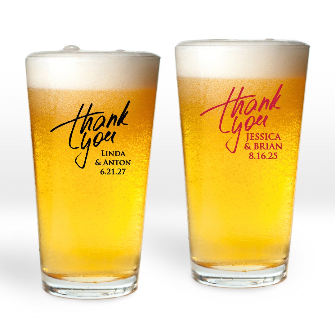 18 Pcs Thank You Personalized Glass Tapered Pint Beer Glass Favors ...