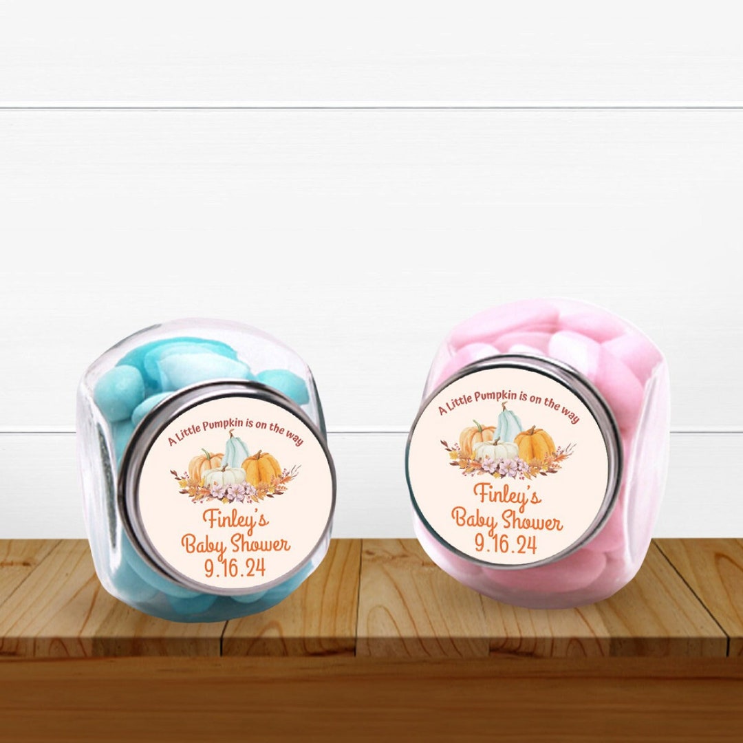 12 Pcs A Little Pumpkin is on the Way Personalized Mini Candy Jar ...