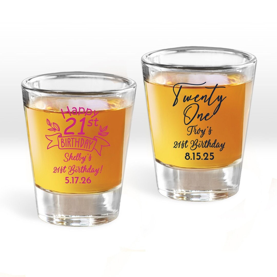 24 Pcs 21st Birthday Personalized Glass Tapered Shot Glass Favors Party ...