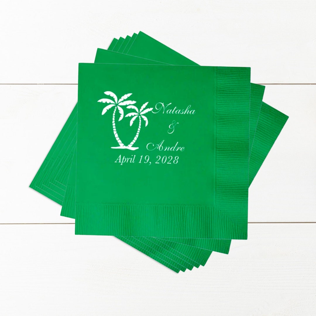 100 Pcs Personalized Napkins - Palm Tree Wedding Design Napkins ...