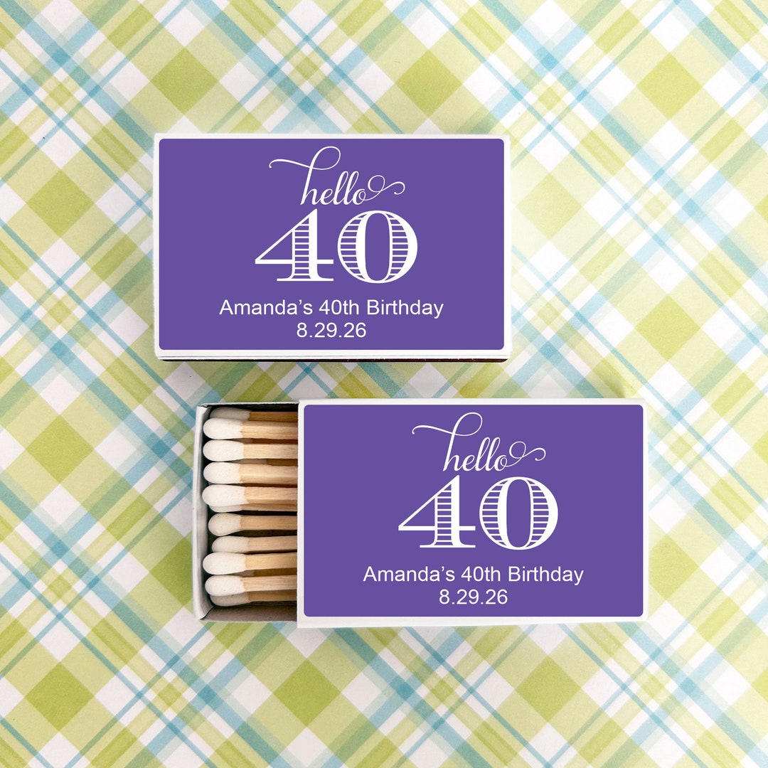 Birthday Matches Set of 50 Hello Forty Personalized Matches - Etsy