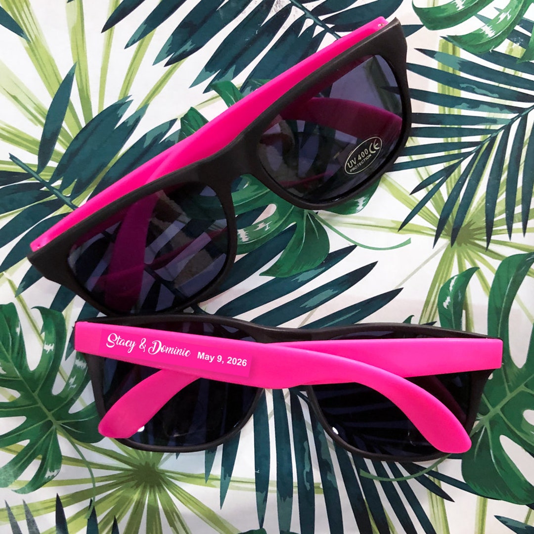 16 Pcs Hot Pink Black Sunglasses Favors With Personalized Stickers ...
