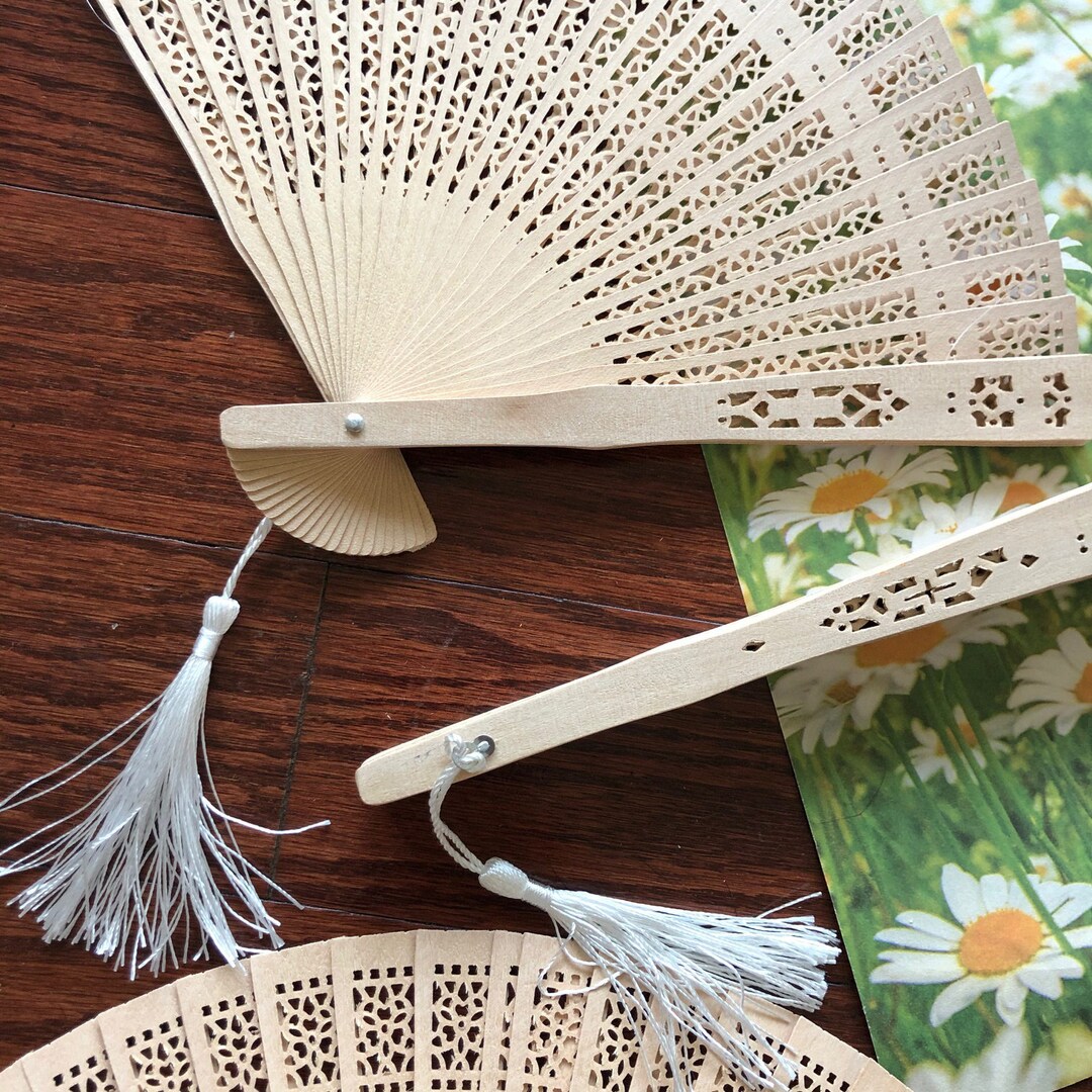 50 PIECES Intricately Carved Sandalwood Fan - Hand Fan - Plain Favor ...