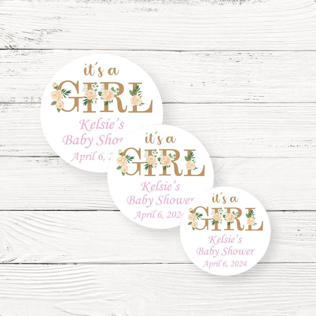 Baby Shower Labels, 24 Pcs It's A Girl Personalized Baby Shower Labels ...