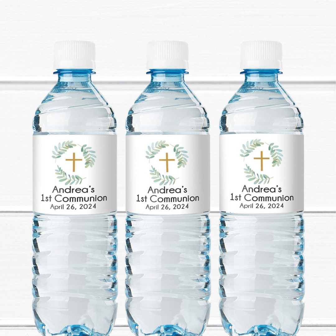 Set of 15 Cross Botanical Greenery Personalized Water Bottle Labels ...
