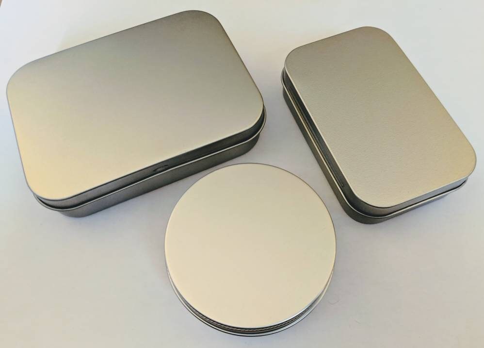 Set of 3 Tins Metal Storage Tins 2 Rectangular Tins 1 Round - Etsy