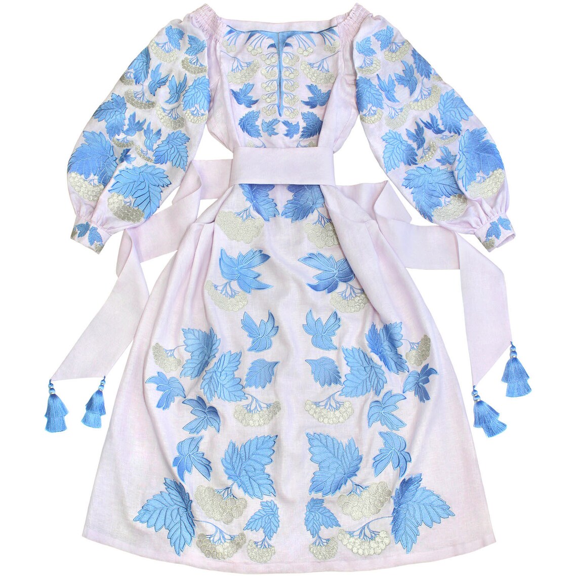 Lilac Emboidered Dress With Floral Pattern 100% Natural - Etsy