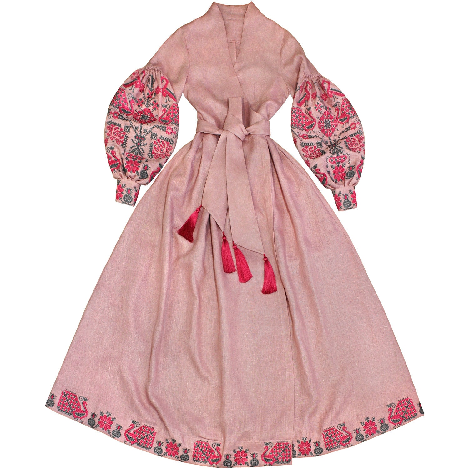 Long wrap around beautiful rose dress vyshyvanka | Etsy