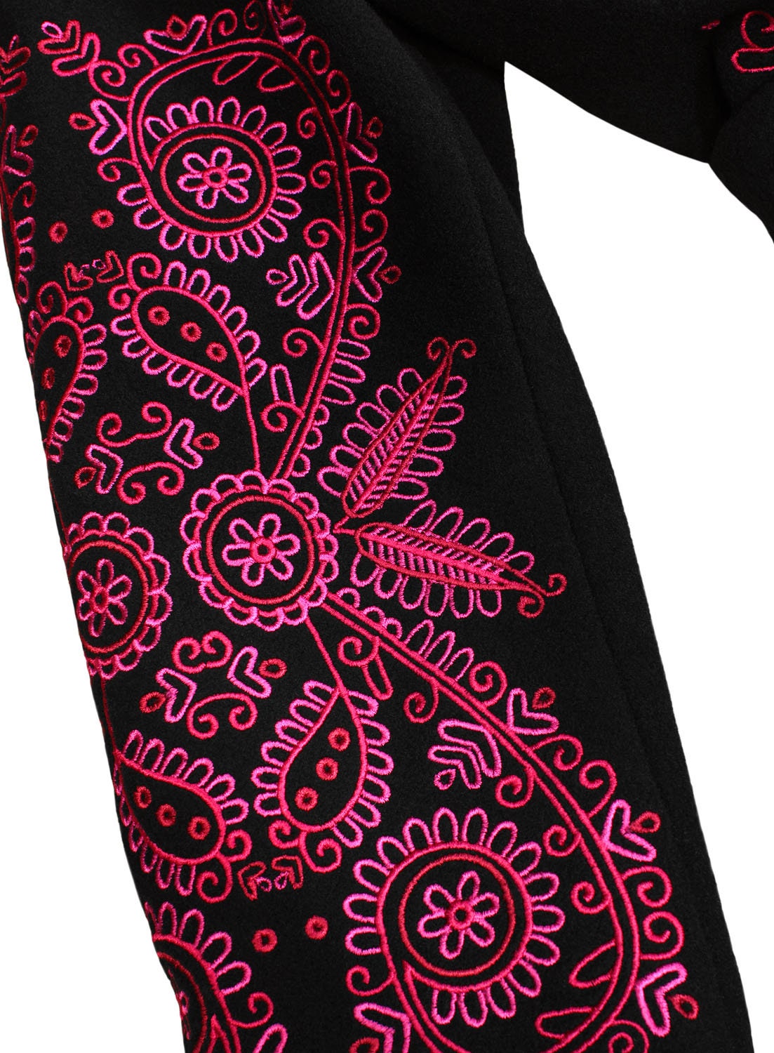 Black Embroidered Long Woolen Coat With Floral Embroidery - Etsy UK