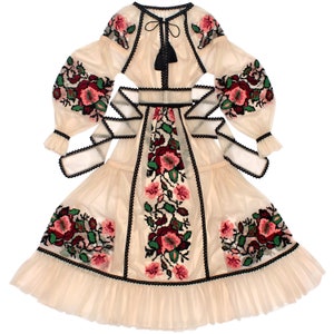 Tulle Embroidered Dress With Floral Embroidery, Ukrainian Folk Ethnic ...