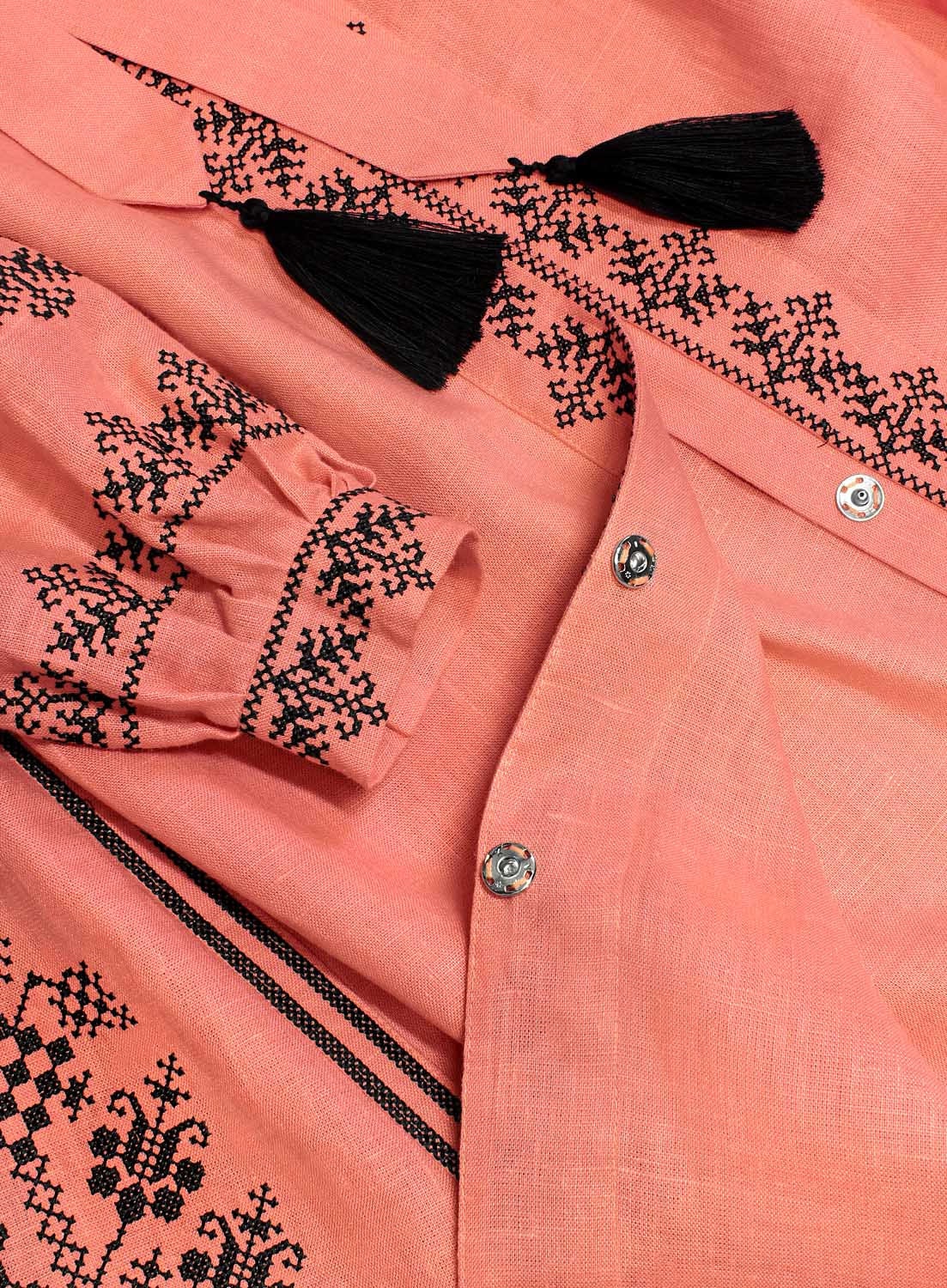 Coral Embroidered Linen Long Dress Folk Ukrainian Ethnic | Etsy