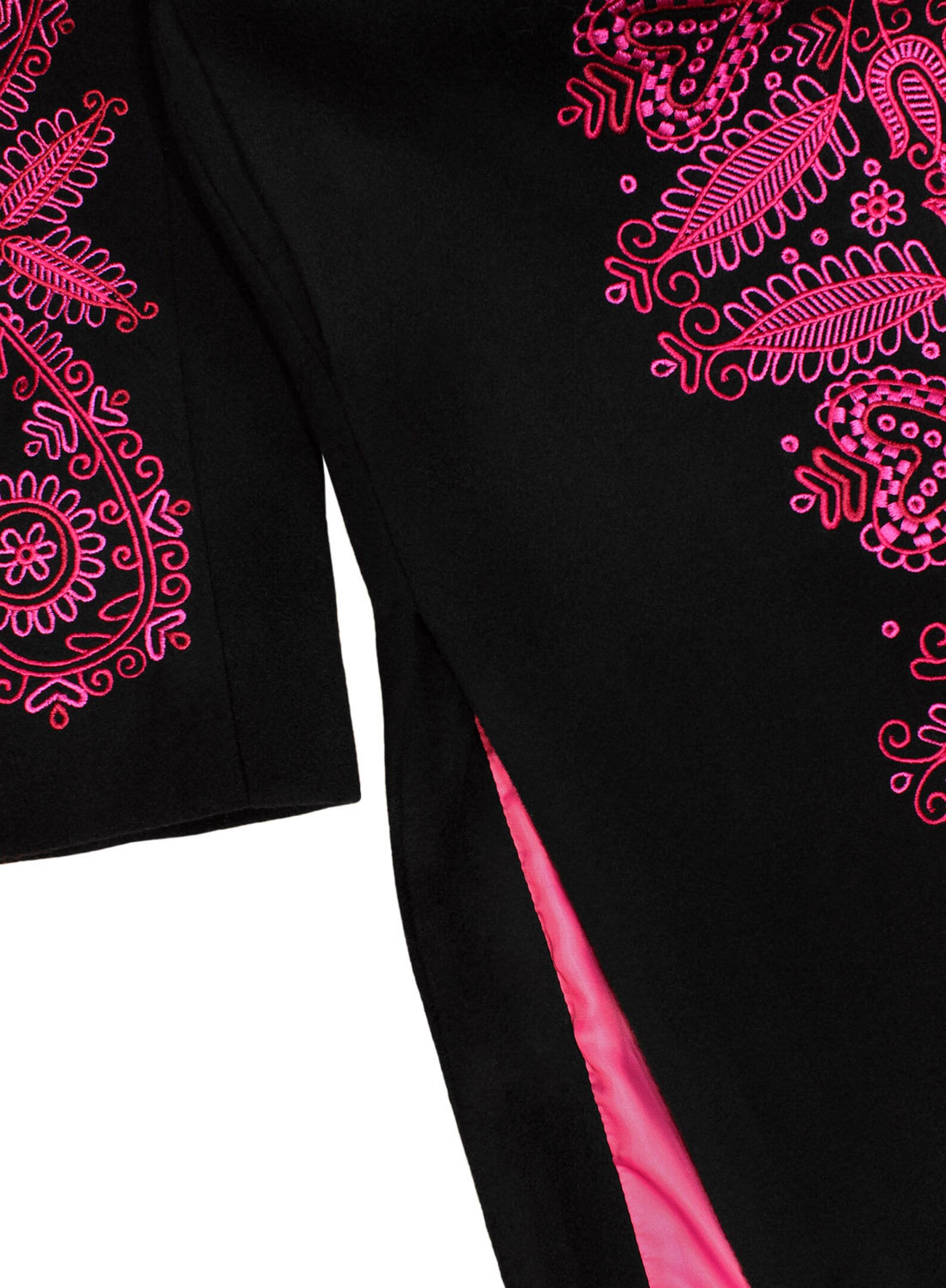 Black Embroidered Long Woolen Coat With Floral Embroidery - Etsy UK
