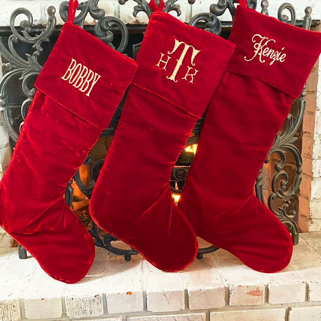 Christmas Traditional Red Personalized Velvet Stockings - Etsy