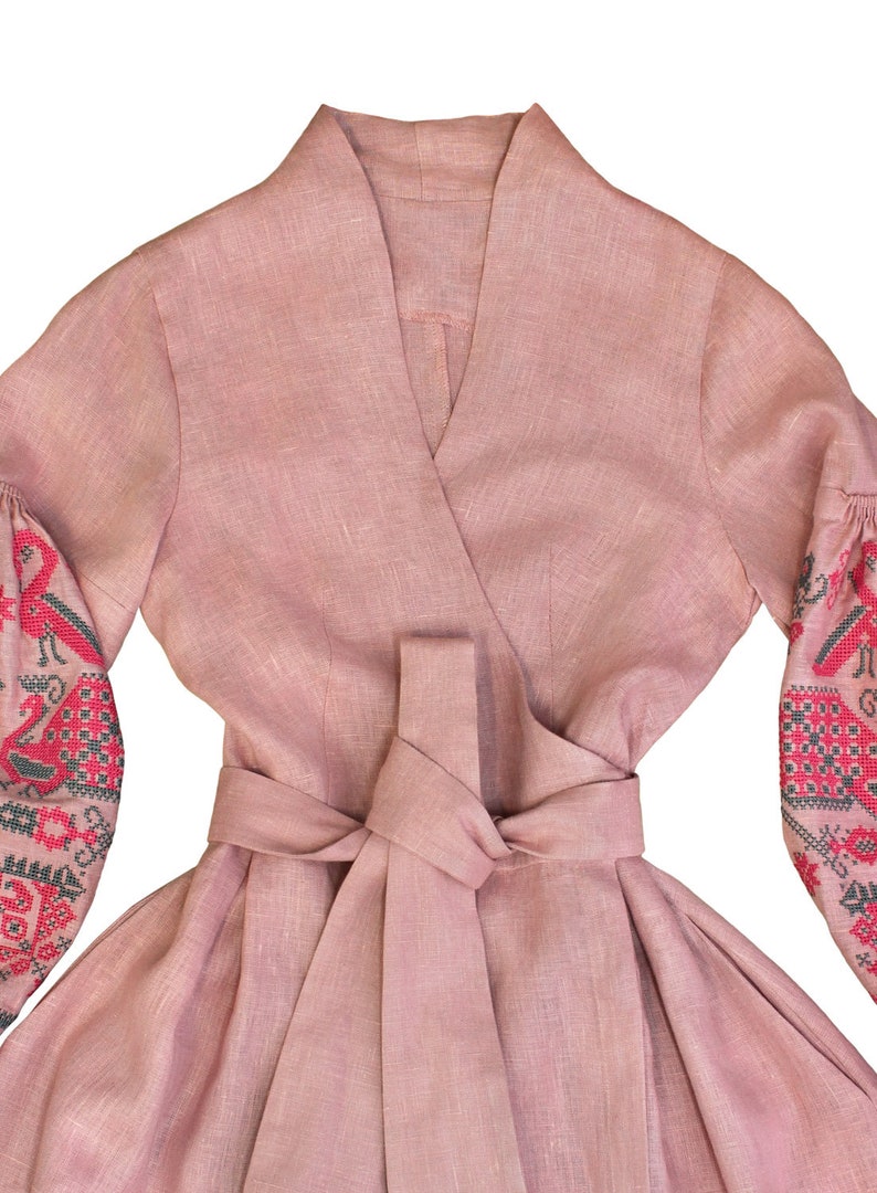 Long wrap around beautiful rose dress vyshyvanka | Etsy