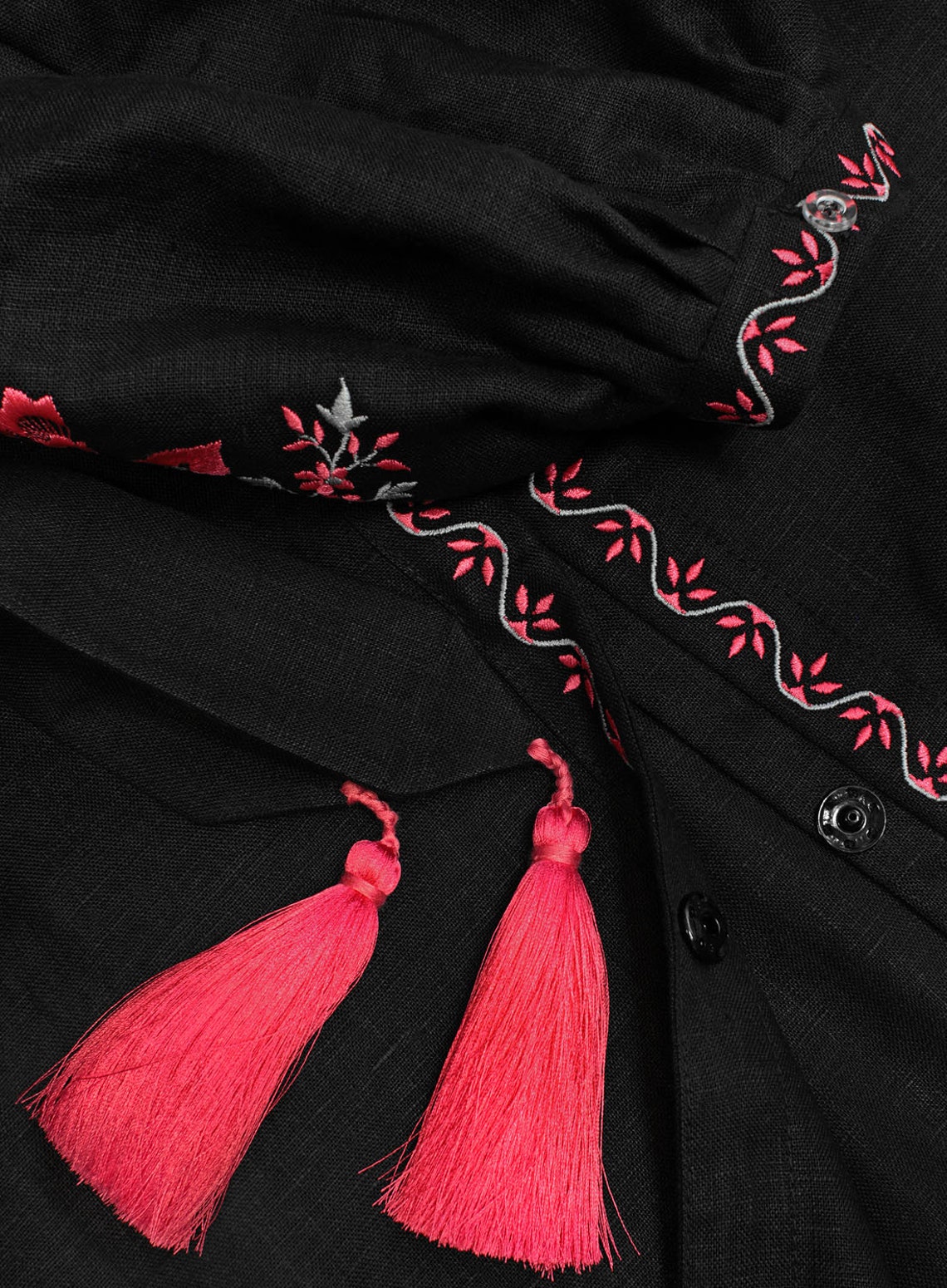 Black Embroidered Linen Ethnic Dress Folk Traditional Ukraine | Etsy