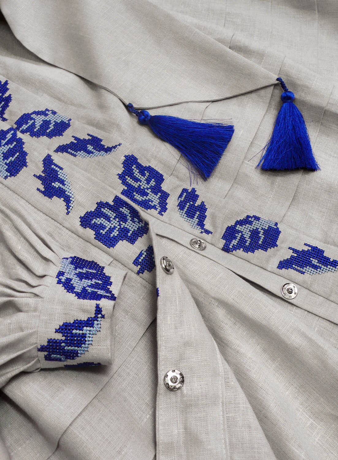 Gray Linen Embroidered Folk Dress With Ancient Floral Pattern | Etsy