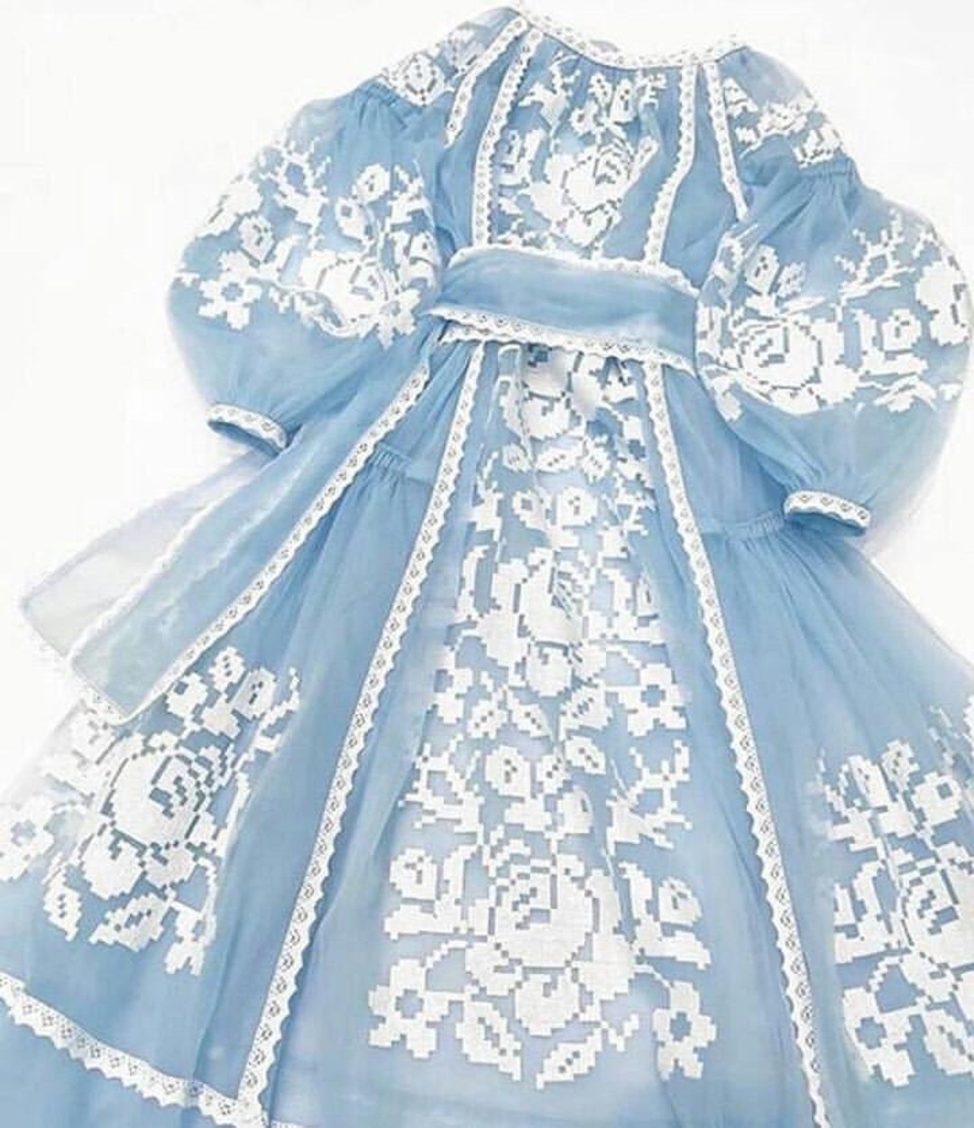 Light Blue Luxury Tulle Ethnic Dress Embroidered Bohemian Ukrainian ...