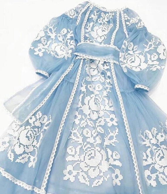 Light Blue Luxury Tulle Ethnic Dress Embroidered Bohemian - Etsy