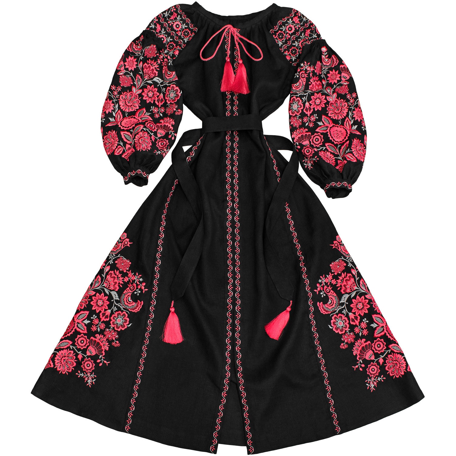 Black Embroidered Linen Ethnic Dress Folk Traditional Ukraine | Etsy