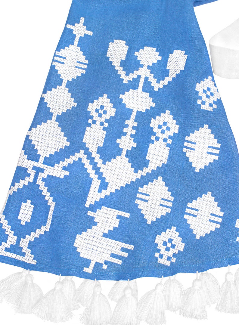 Blue Ethnic Folk Embroidered Dress Boho Authentic Tasseled - Etsy