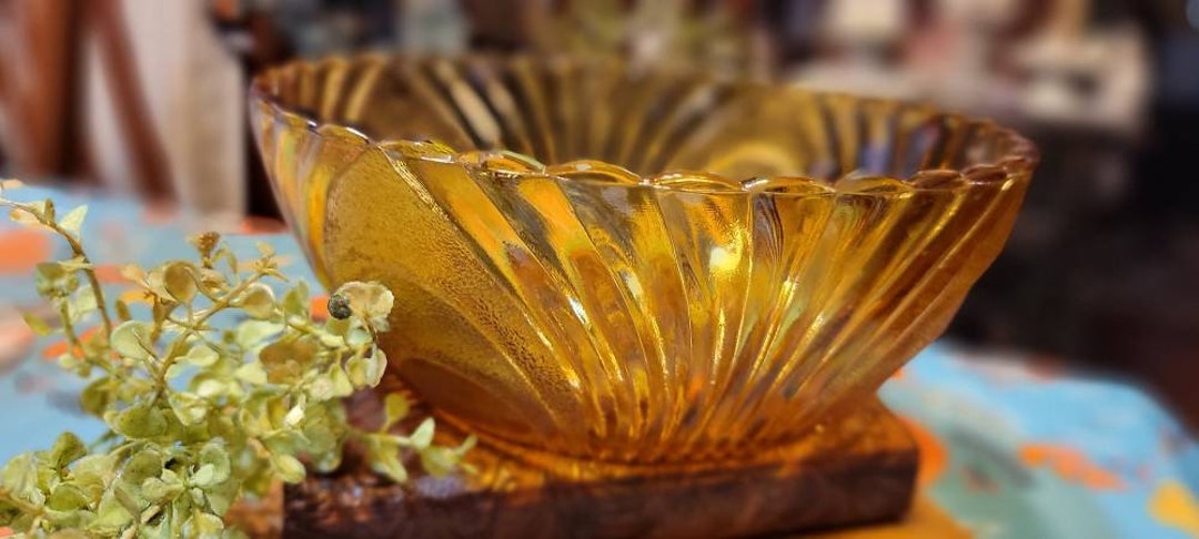 Amber Cut Glass Bowl. Made in France Mid 20th Century Cristal D'arques ...