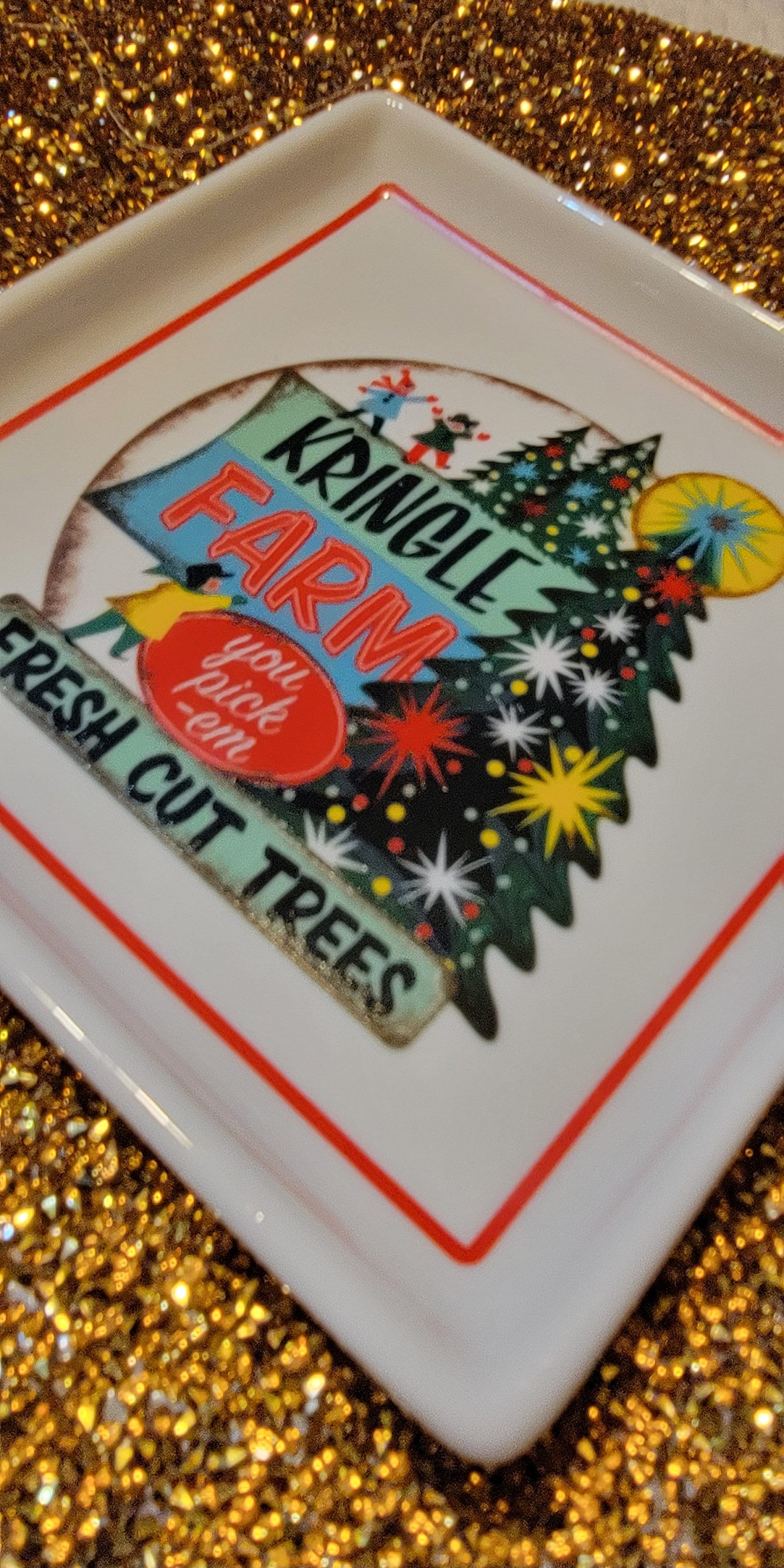 Kringle Farm Fresh Cut Trees Plate. Creative Coop Op Lori Siebert - Etsy