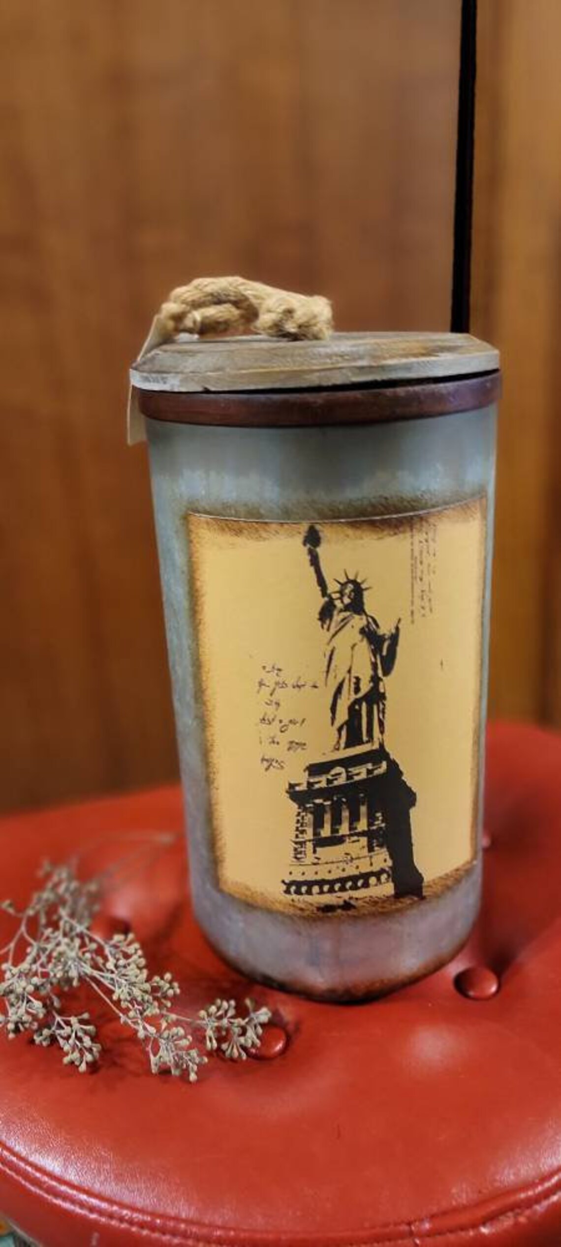 Hammered Tin Cannister With Wood Lid Statue.of Liberty on - Etsy