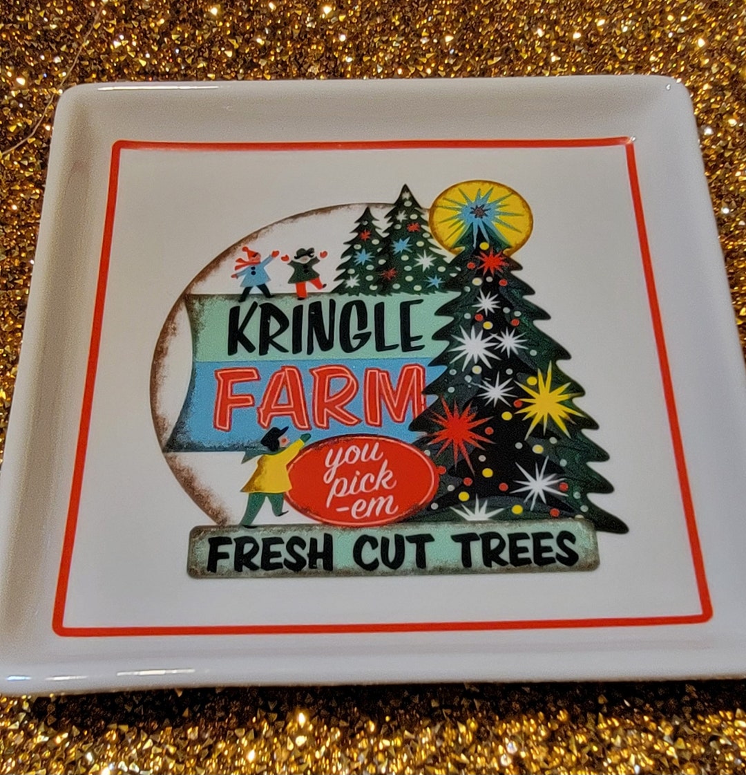 Kringle Farm Fresh Cut Trees Plate. Creative Coop Op Lori Siebert - Etsy