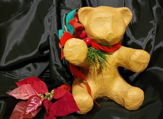 Paper Mache 10 Brown Bear With Holiday Collar - Etsy