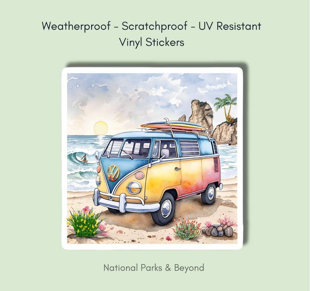 Beach Day VW Van Sticker – 3” Pastel Surf Adventure - Etsy