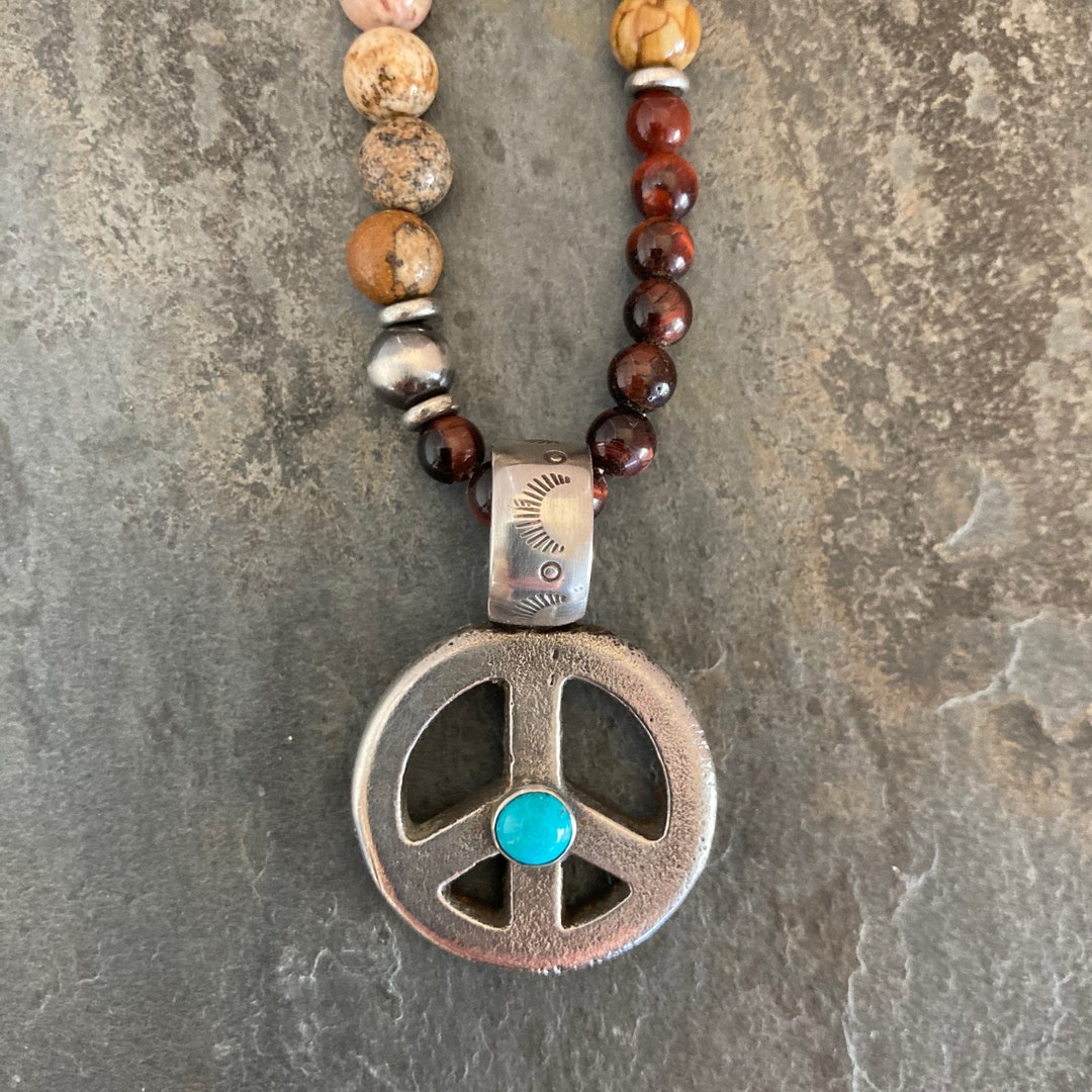 Sterling Silver Peace Symbol Pendant With Turquoise Accent, Picture ...