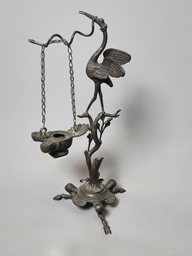 Antique Bronze Oil Lamp Grand Tour Stork Snake 19th - Etsy