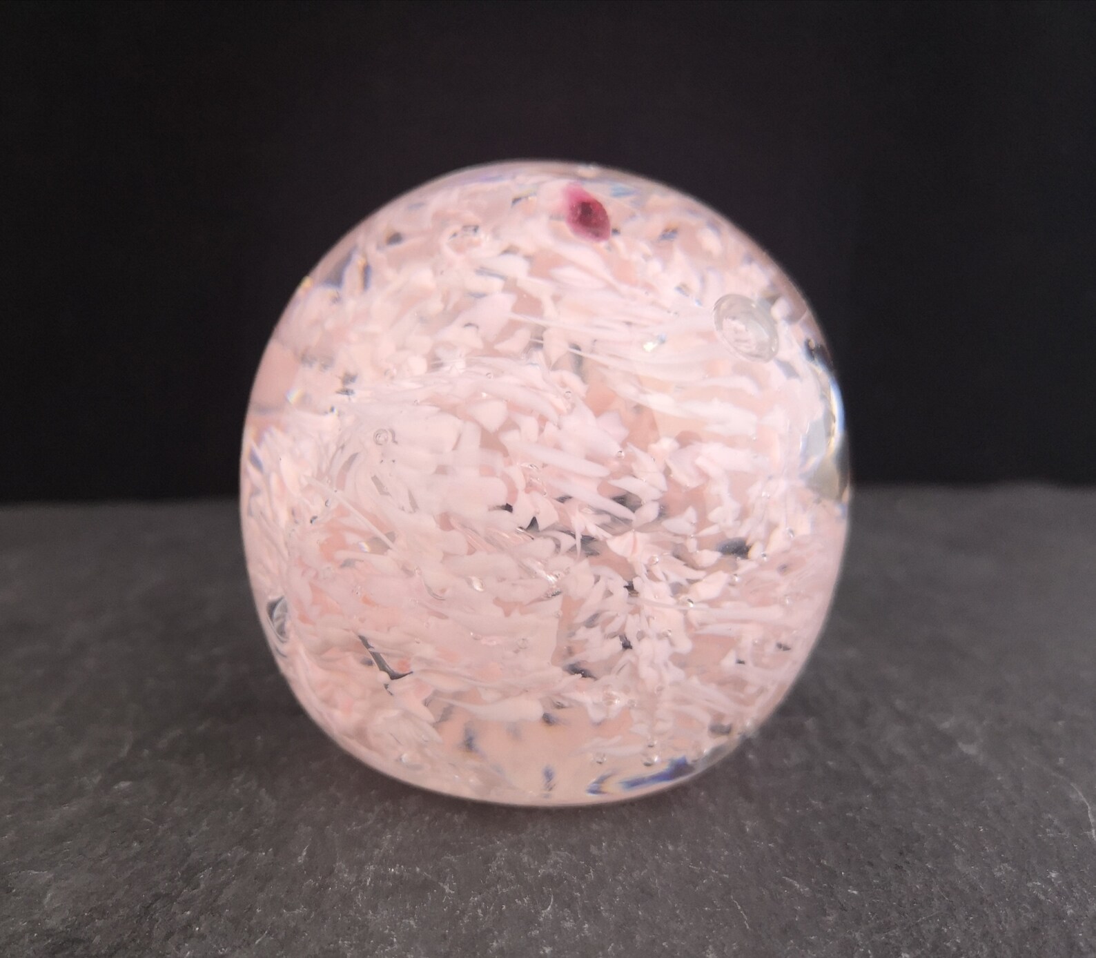 Vintage glass art paperweight pink and white swirl | Etsy